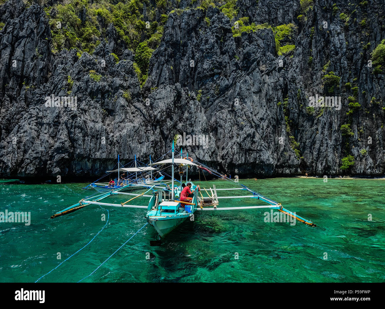 Palawan, Philippines - Apr 5, 2017. Traditional wooden boat on sea in ...