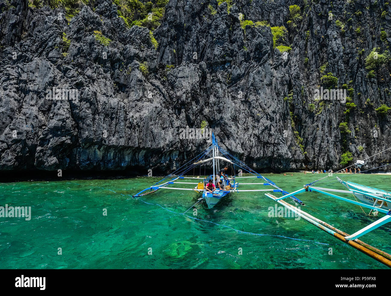 Palawan, Philippines - Apr 5, 2017. Traditional wooden boat on sea in ...