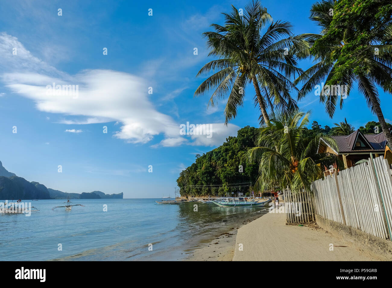 Palawan, Philippines - Apr 5, 2017. Sand beach with blue sea in Palawan ...