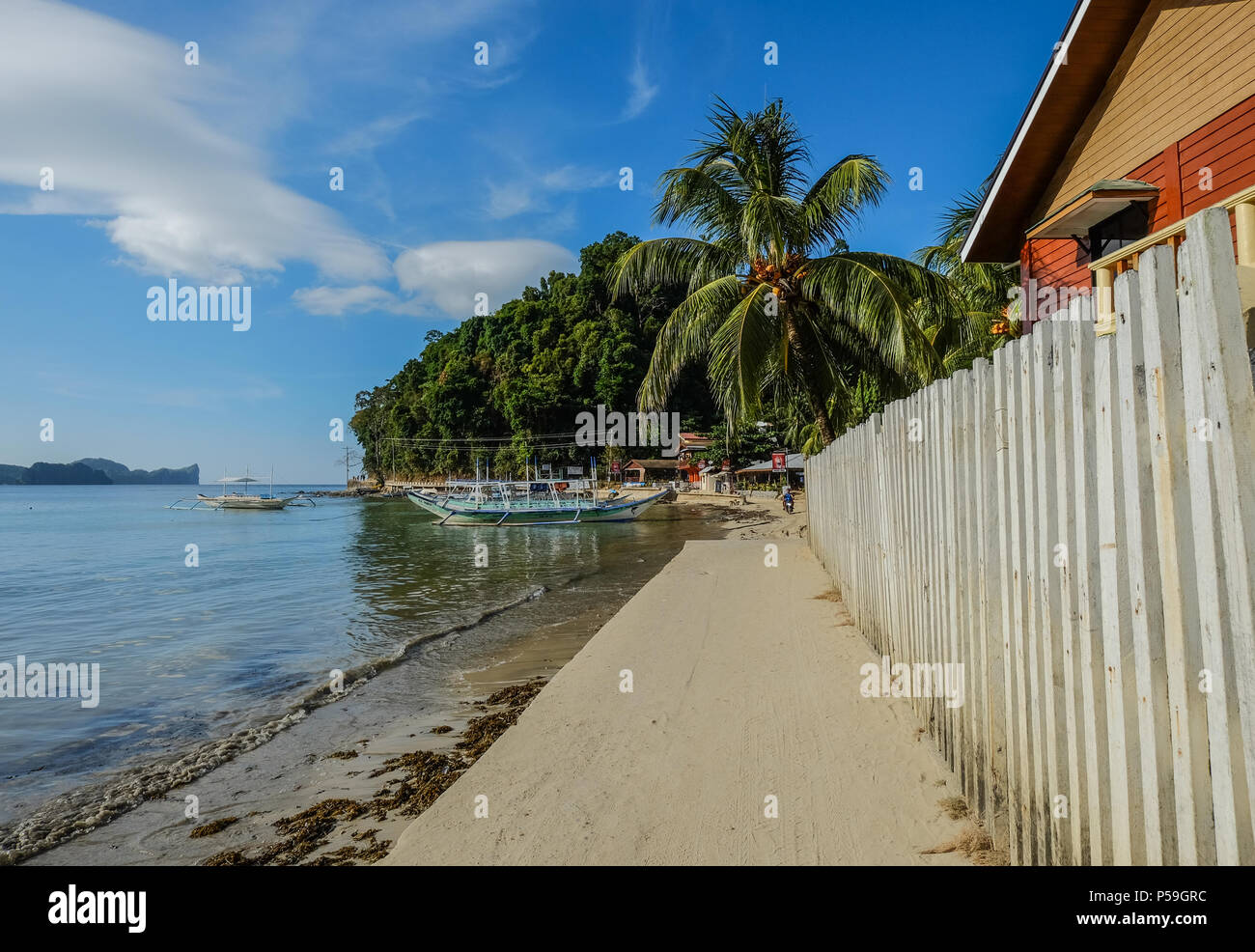 Palawan, Philippines - Apr 5, 2017. Sand beach with blue sea in Palawan ...