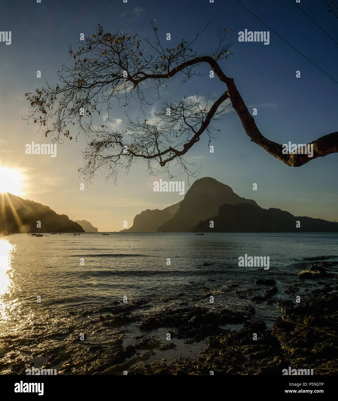 Sunset on the sea in Palawan Island, Philippines Stock Photo - Alamy