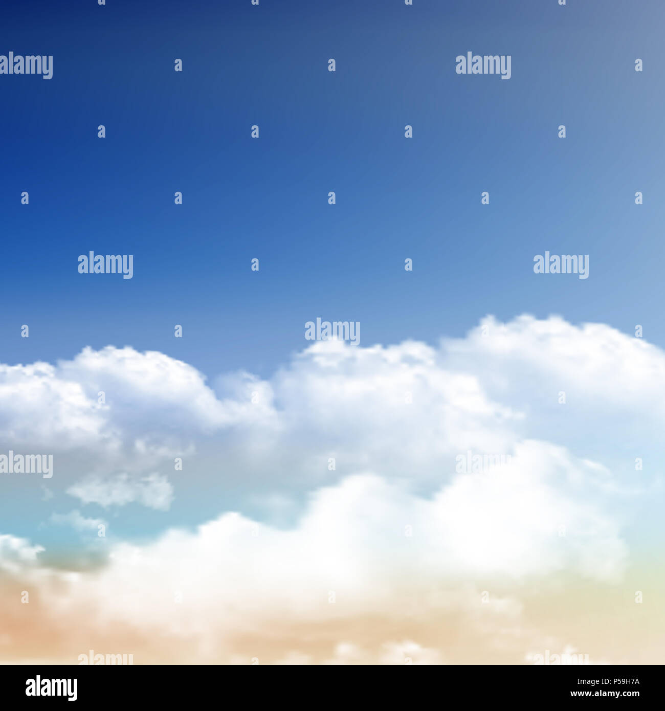 Realistic fluffy clouds on a blue sky background Stock Photo - Alamy