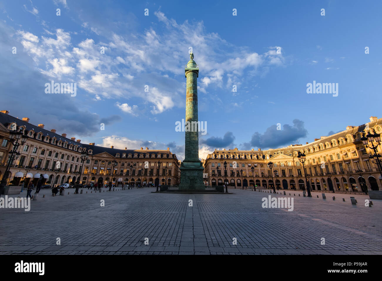 Paris, France - August 9, 2017. Place Vendome square panoramic view ...