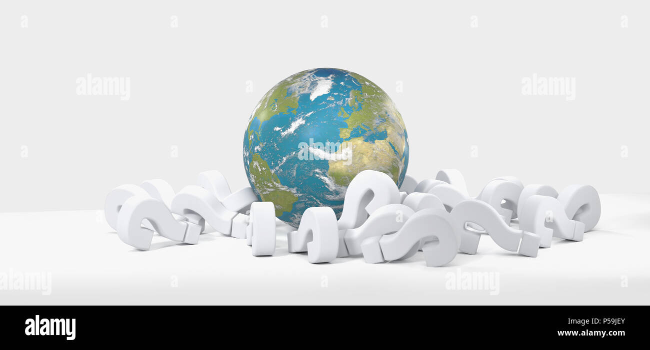 world globe question marks 3D-Illustration Stock Photo - Alamy