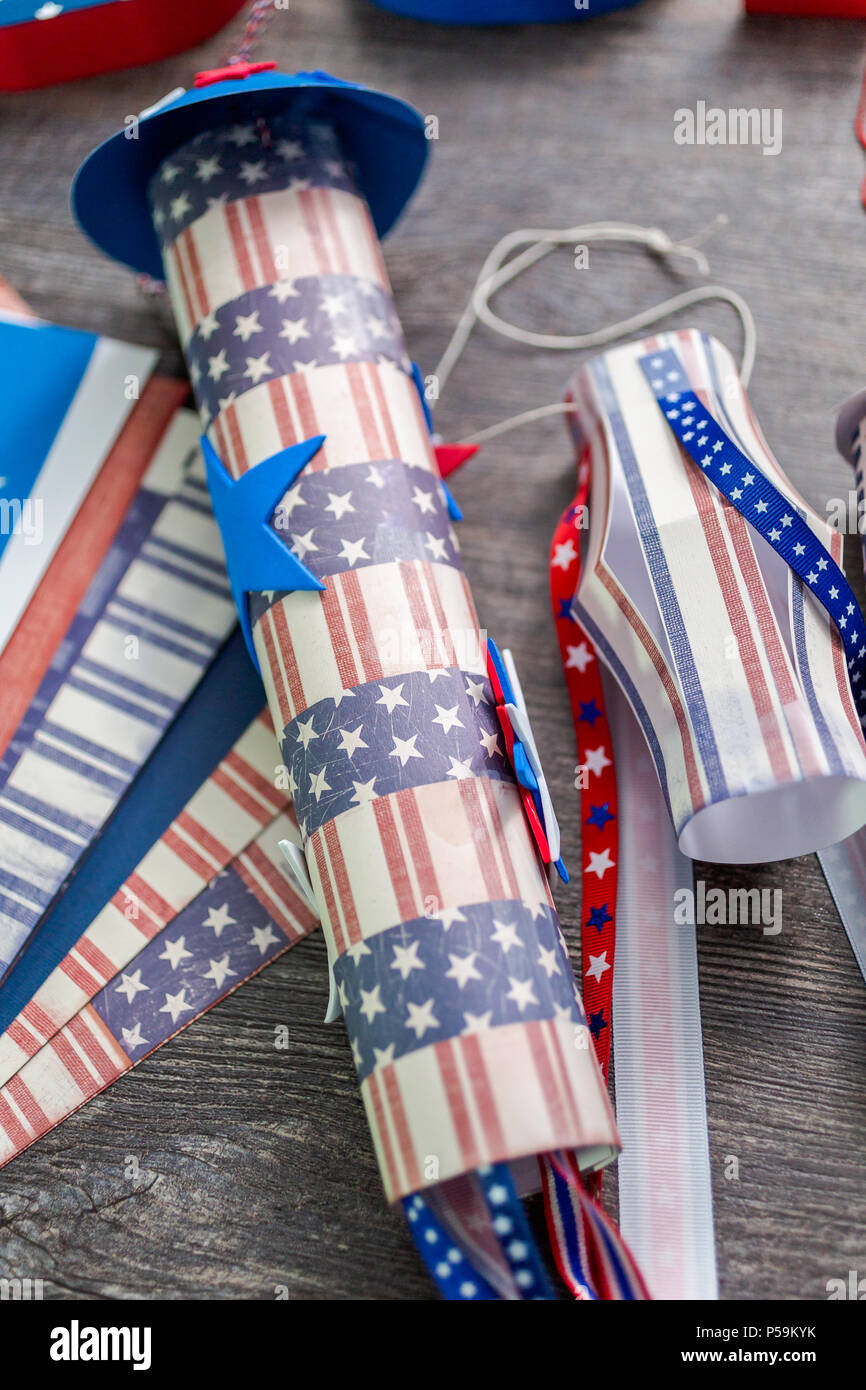 Paper firecrackers made from red, white and blue paper for July 4th ...