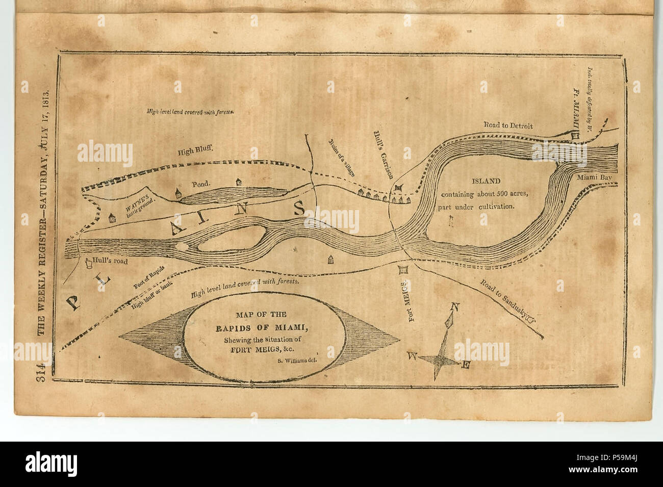 1813 Map of the Rapids of Miami, showing Fort Meigs Stock Photo - Alamy
