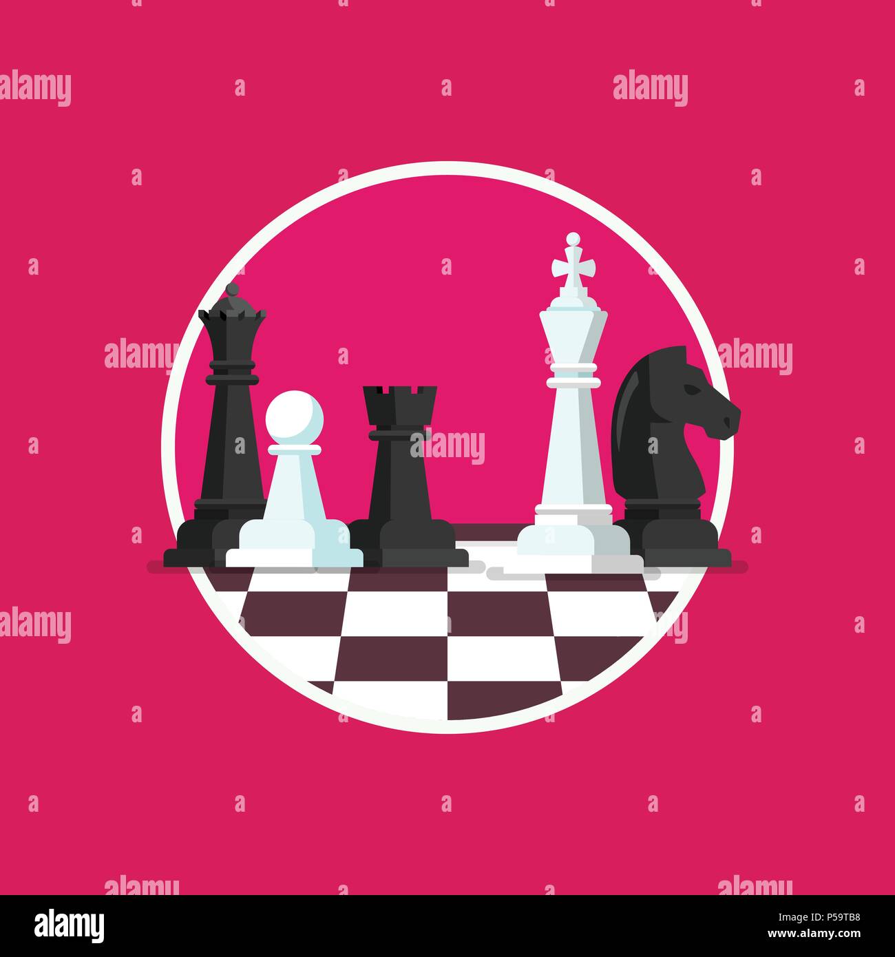 Business strategy with chess figures on a chess board. Flat design icon ...
