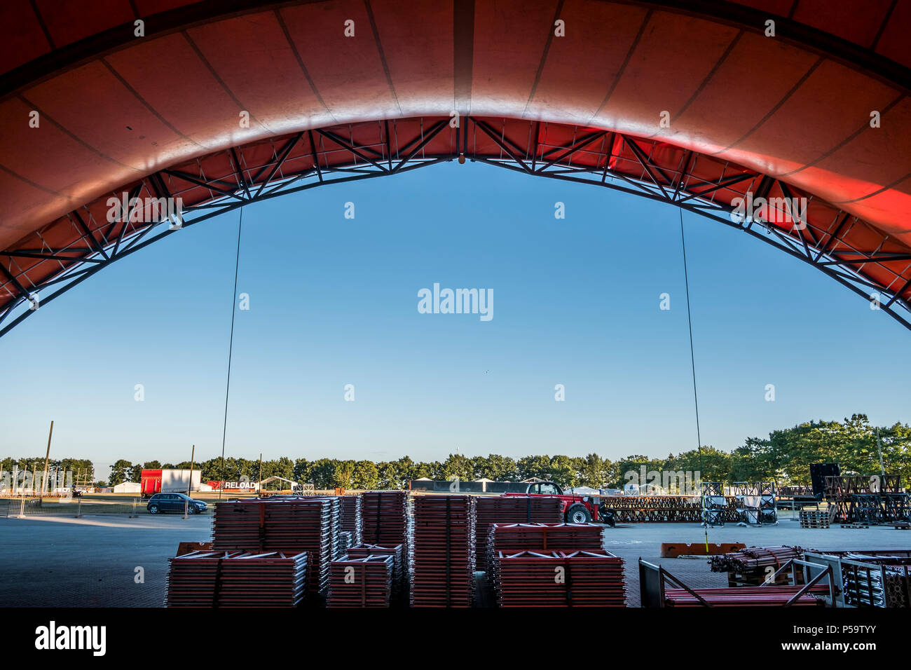 Denmark, Roskilde - June 25, 2018. The legendary main stage, The Orange ...