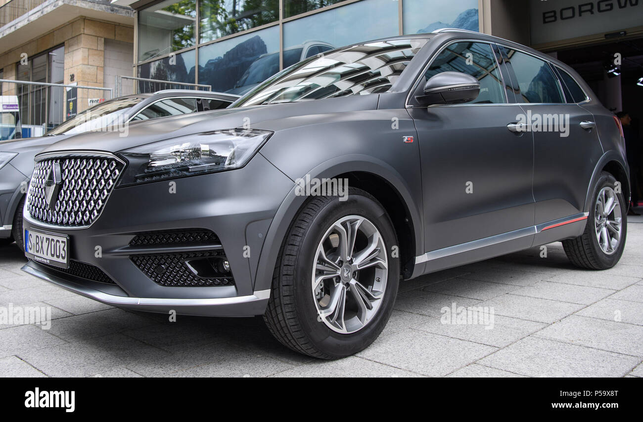 Germany, Stuttgart. 25th June, 2018. SUVs of the type Bogward BX7 TS during the presentation of ...