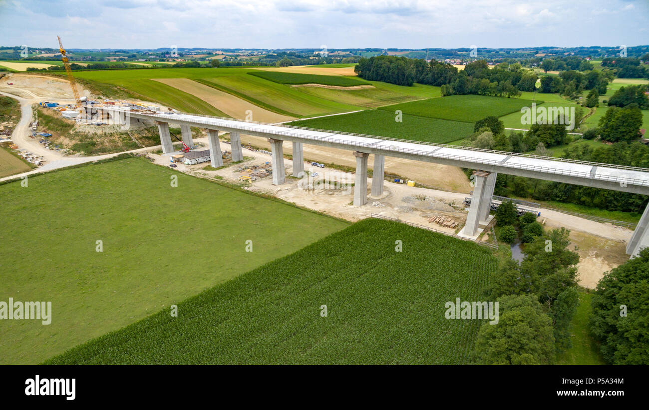 26 June 2018, Obertaufkirchen, Germany: The Ornautal bridge of the ...