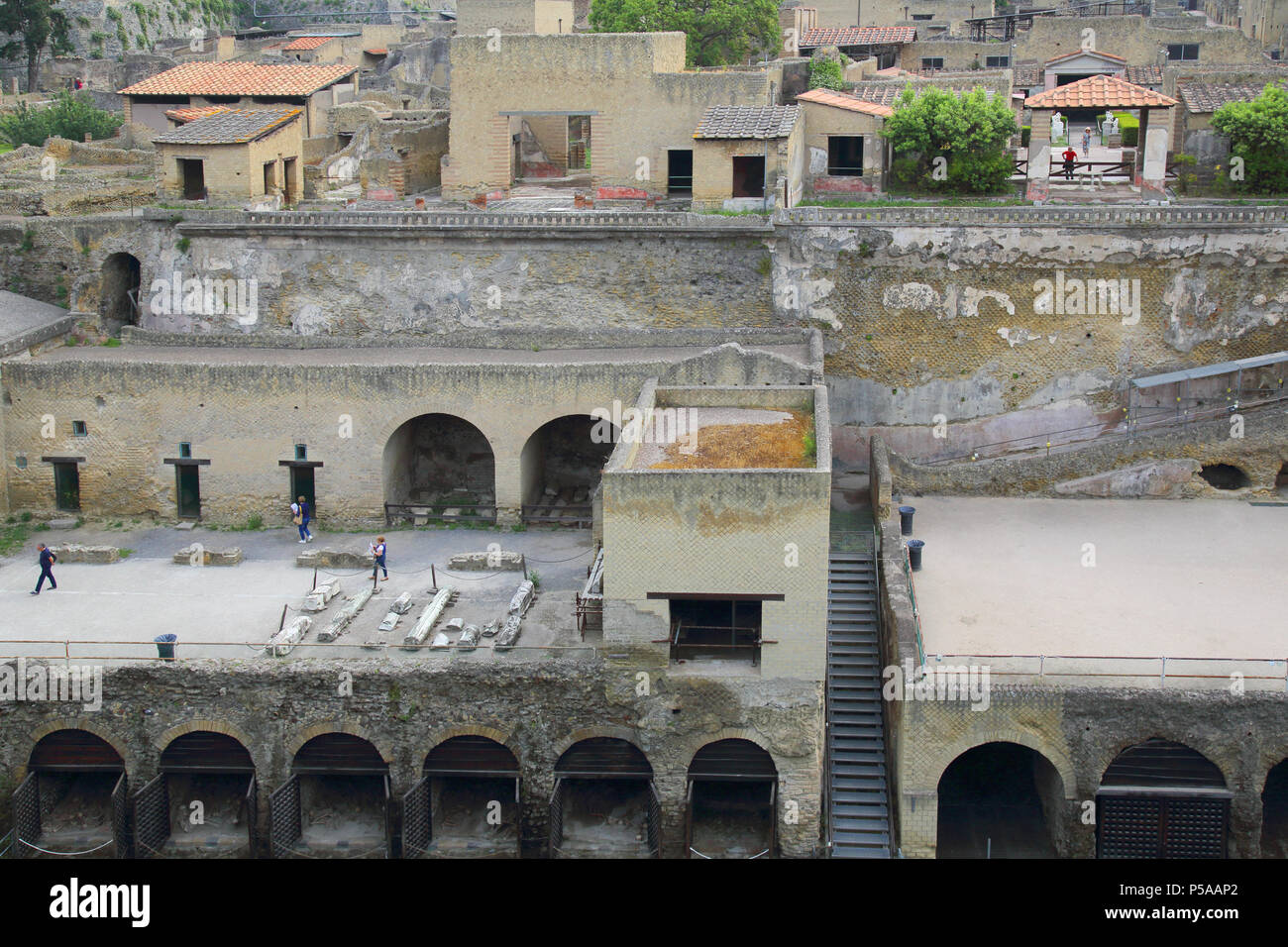 overview of the partly uncovered roman city of Herculaneum destroyed by ...