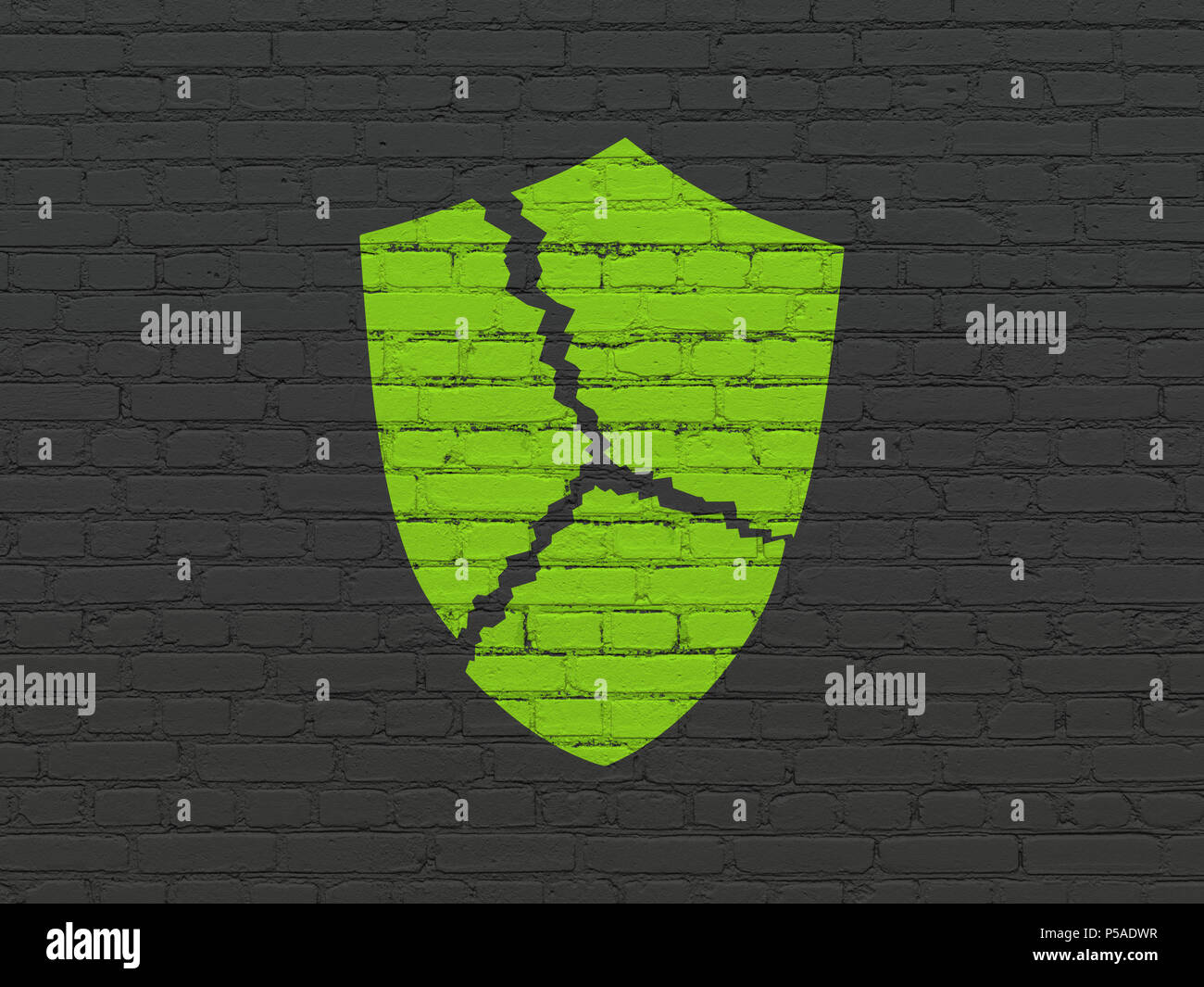 Security concept: Broken Shield on wall background Stock Photo - Alamy