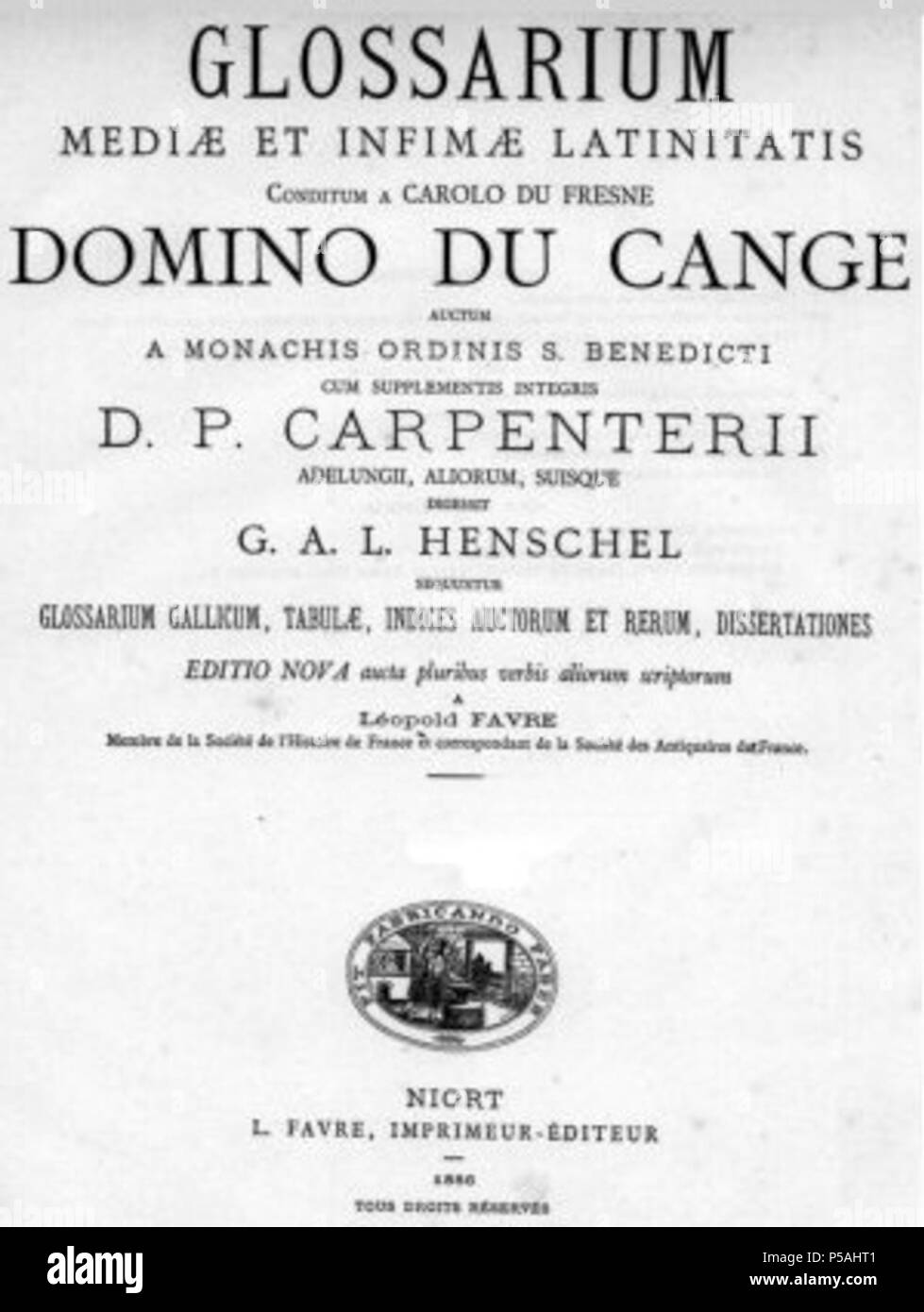 N/A. English: Title page of latest edition (Niort, 1883) of Charles Du ...