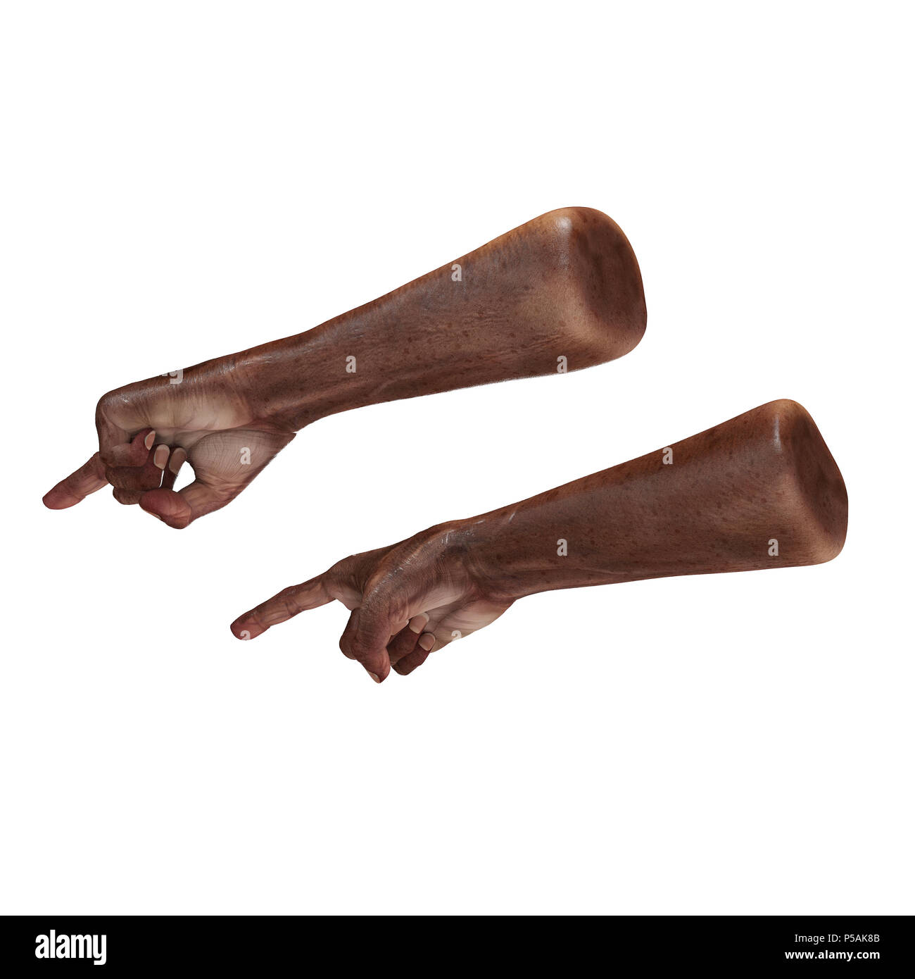 african hand of the old man Finger Point Pose isolated on a white. 3D ...