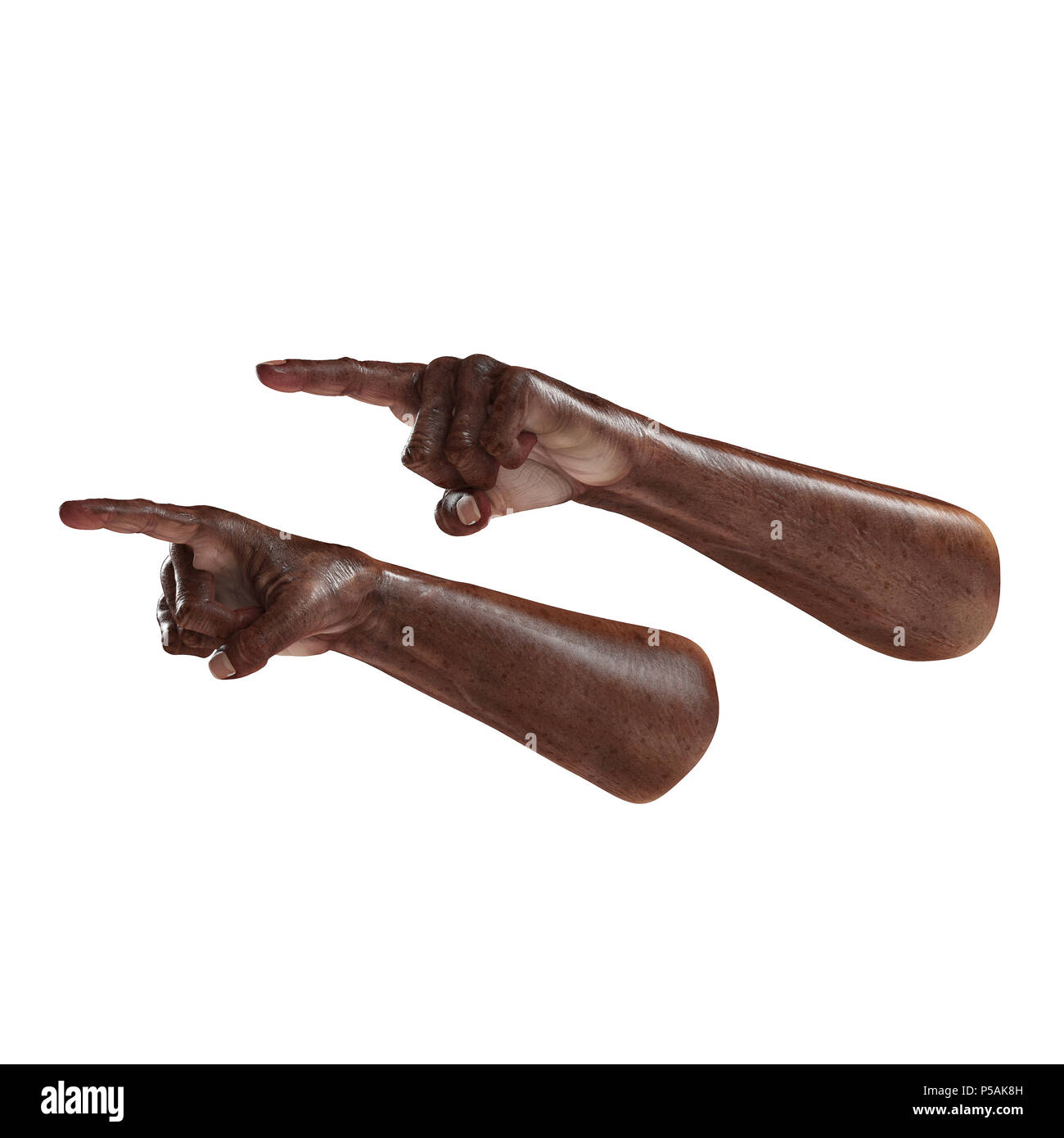 african hand of the old man Finger Point Pose isolated on a white. 3D ...