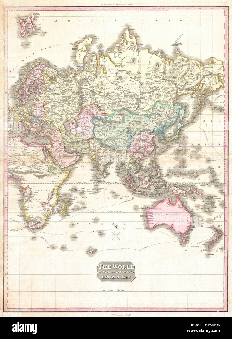 1818 pinkerton map of the eastern hemisphere asia hi-res stock ...
