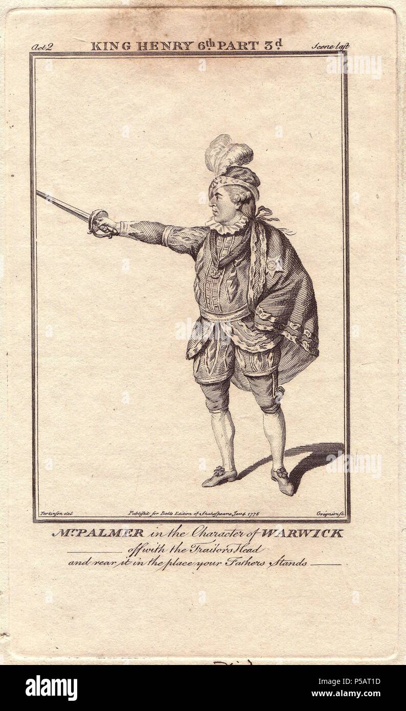 John Palmer as Warwick in "Henry VI, Part 3". . Copperplate engraving ...