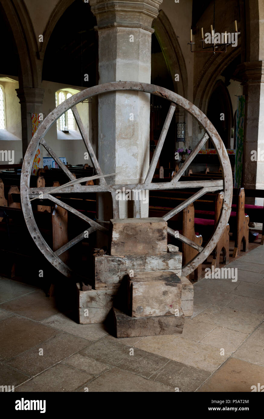 An old bell ringing wheel inside St. James the Great Church, Syresham ...
