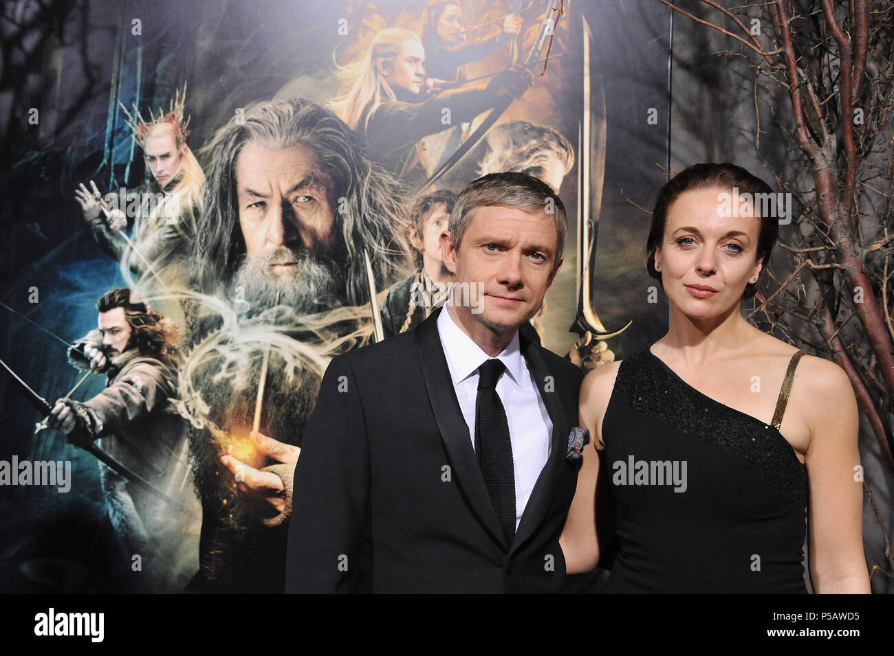 Martin Freeman and wife Amanda Abbington arriving at The Hobbit ...