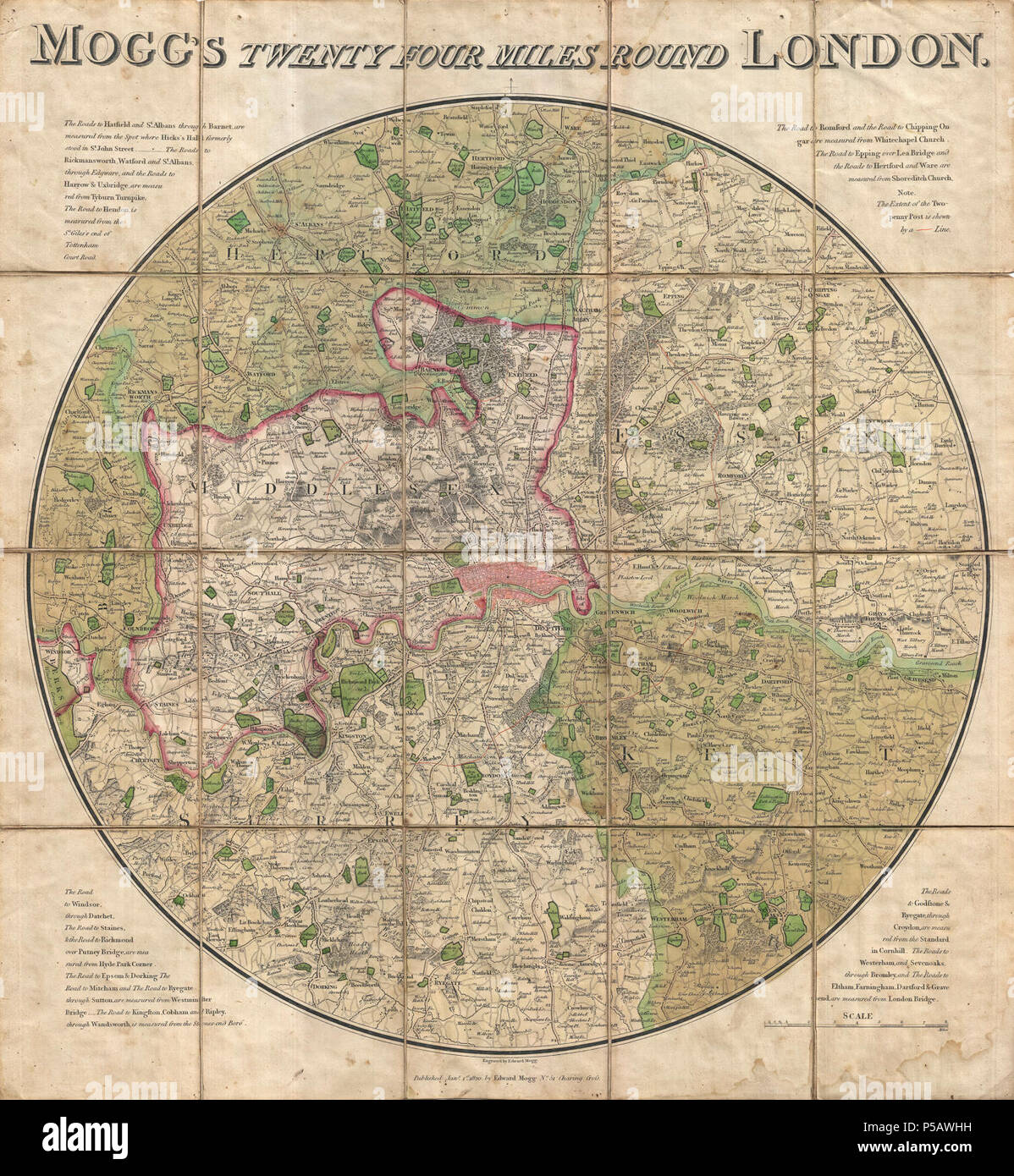 1820 mogg pocket or case map of london hi-res stock photography and ...