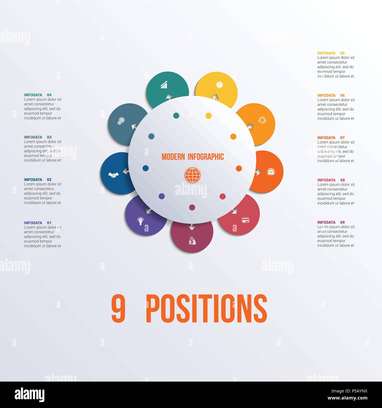 Template flower colorful infographics 9 positions to use for flowchart ...