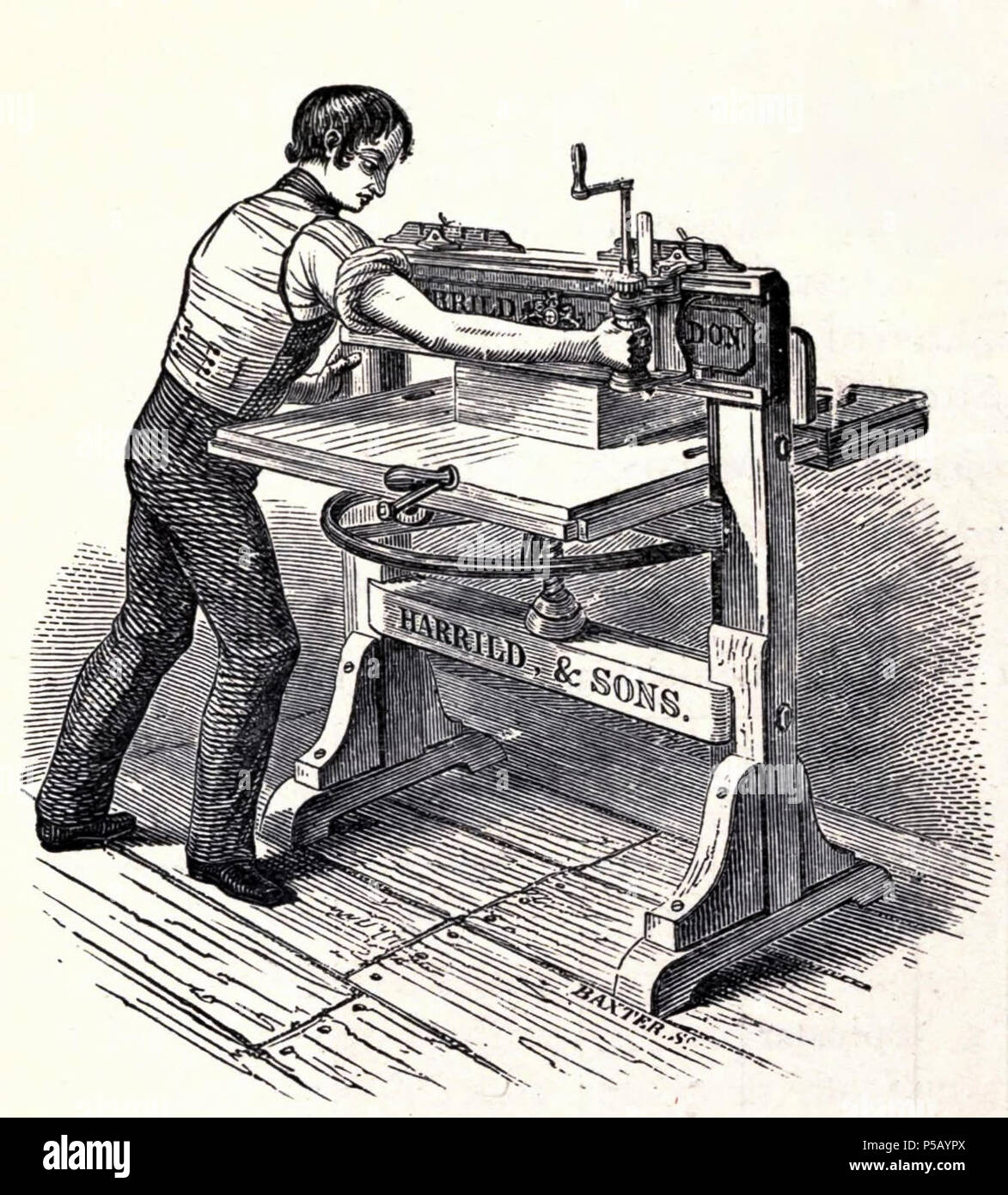 1820s paper cutter, woodcut engraving by George Baxter Stock Photo - Alamy