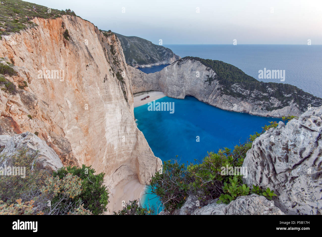 Panoramic view of Navagio Shipwreck beach, Zakynthos, Greece Stock ...