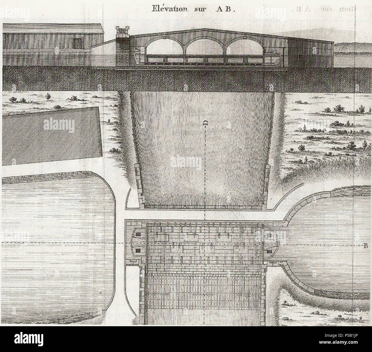 N/A. English: Elevation and plan of the 'Pont du Libron' (Libron Raft ...