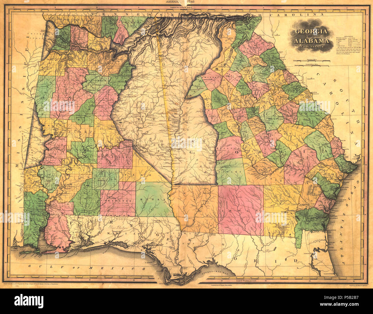 1823 Map of Alabama and Georgia counties.jpeg Stock Photo - Alamy