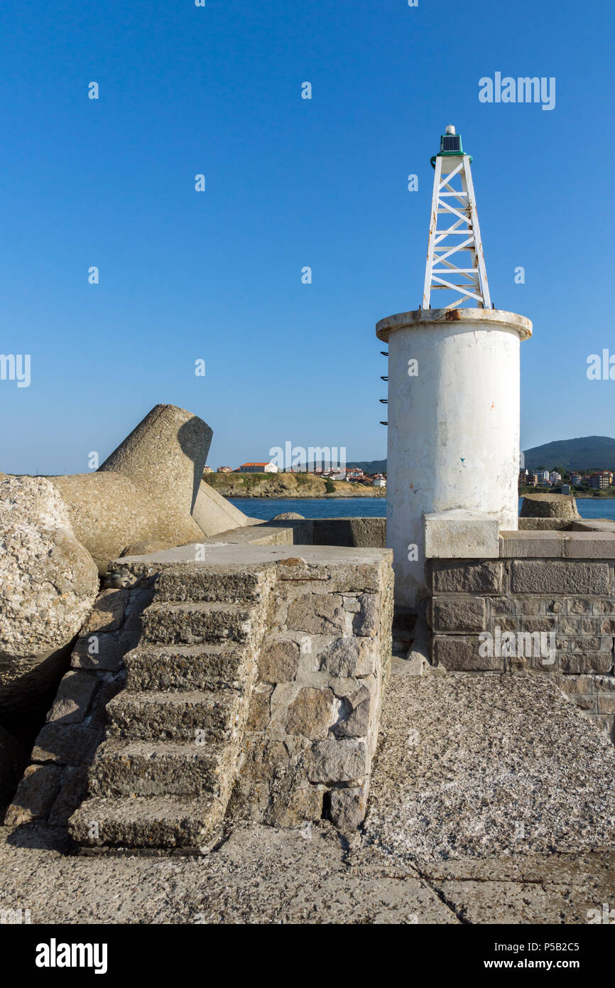 Lighthouse on the port of town of Tsarevo, Burgas Region, Bulgaria ...