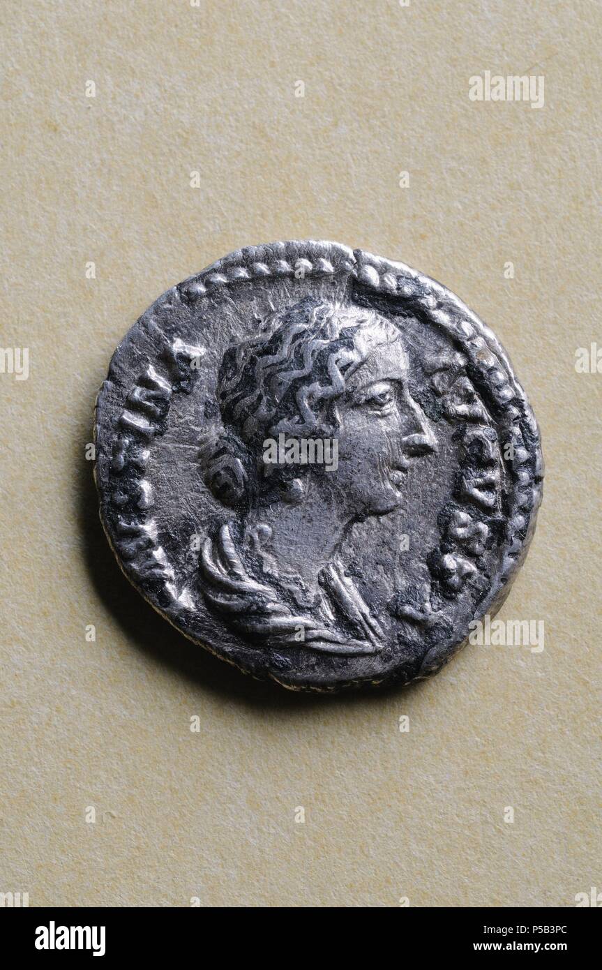 Ancient Roman coin of Empress Faustina from the archaeological site of ...