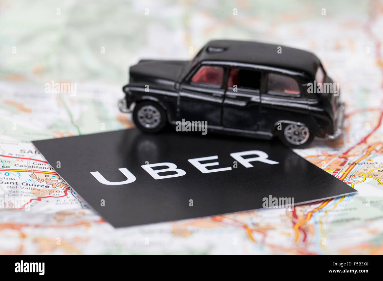 London, UK - MARCH 23rd 2017: A photograph of the Uber logo with a ...