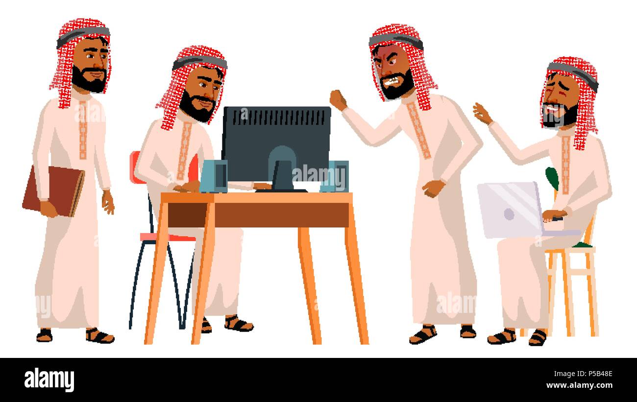 Arab Man Office Worker Vector. Saudi, Emirates, Qatar, Uae. Business ...