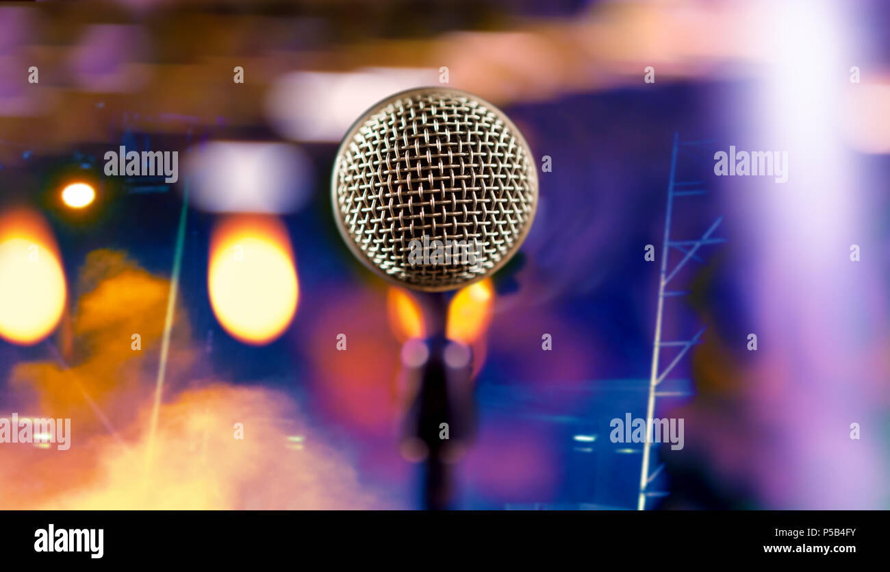 Live music background.Microphone and stage lights Stock Photo - Alamy