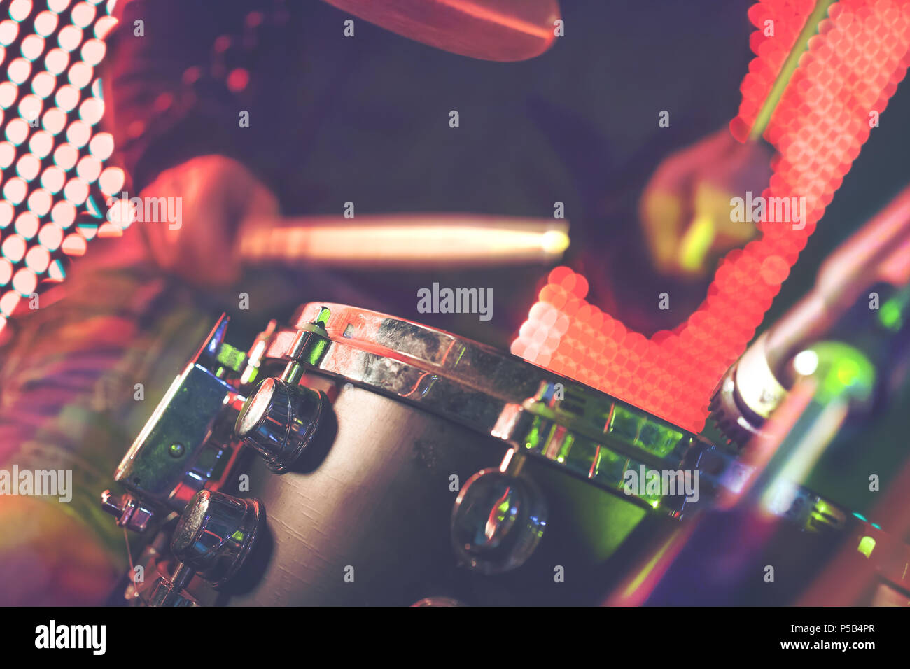 Drummer detail and stage lights.Live music background Stock Photo - Alamy
