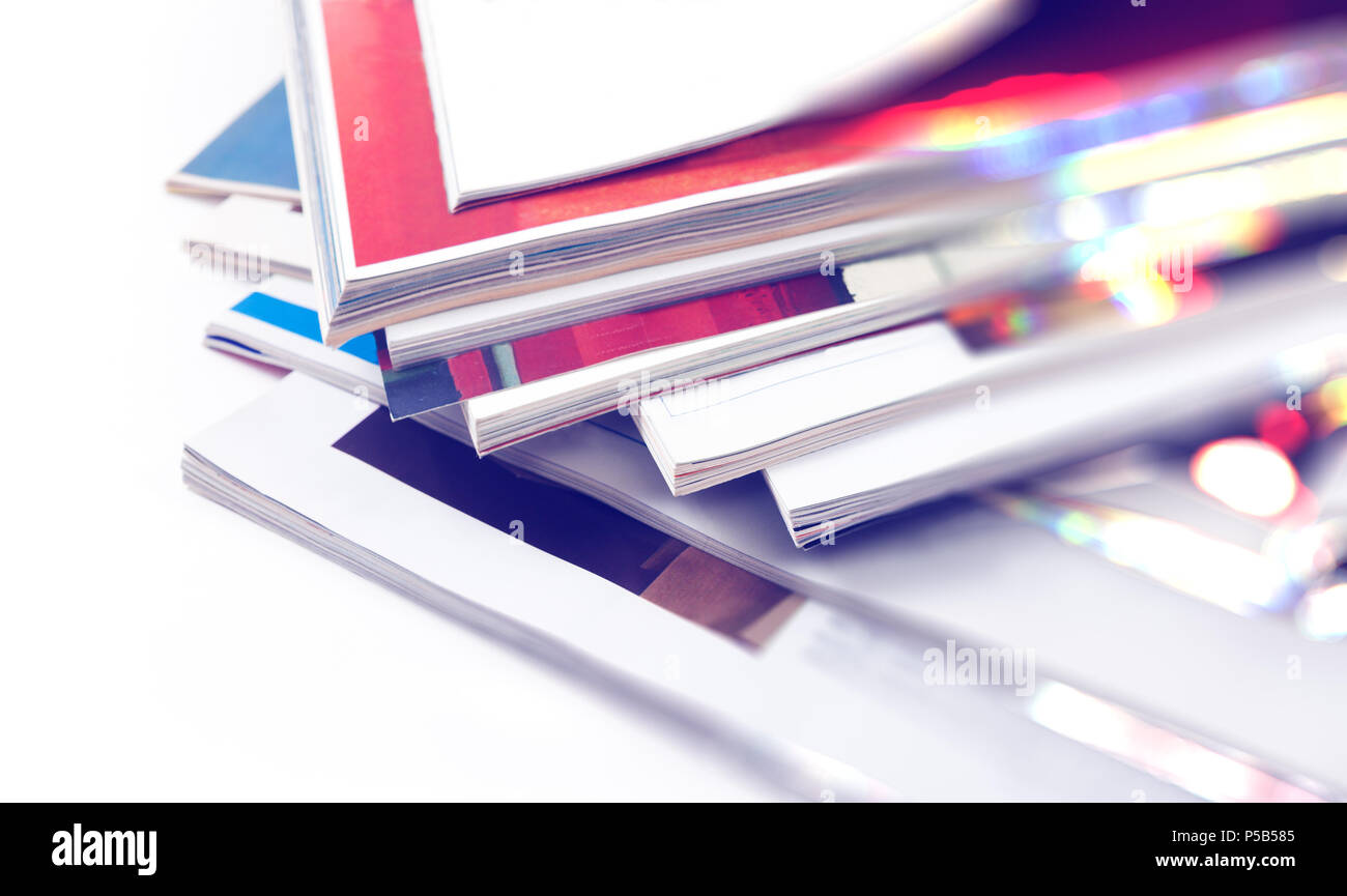 Close up image of magazines stack background. News and media ...