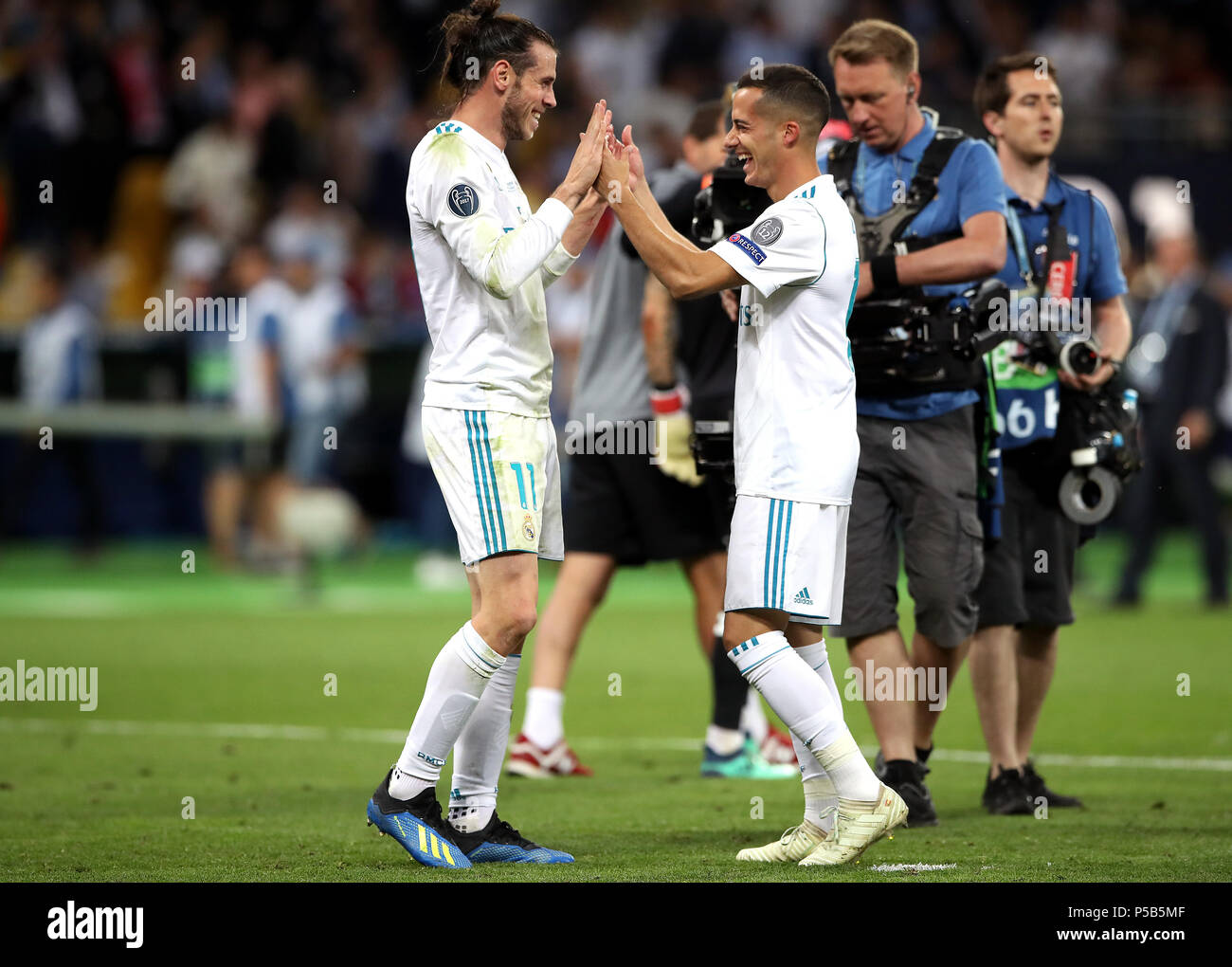 Real Madrid's Gareth Bale (left) and Vazquez Lucas (right) celebrate ...