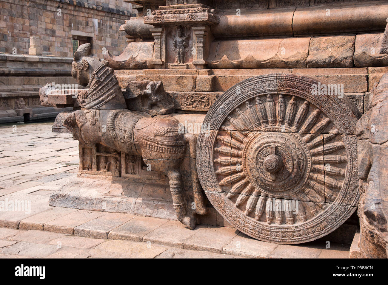 Balustrade, carved elephant and Shiva's chariot at entrance to ...