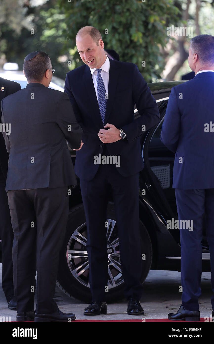 The Duke of Cambridge arrives for his audience with Israeli President Reuven Rivlin at his ...