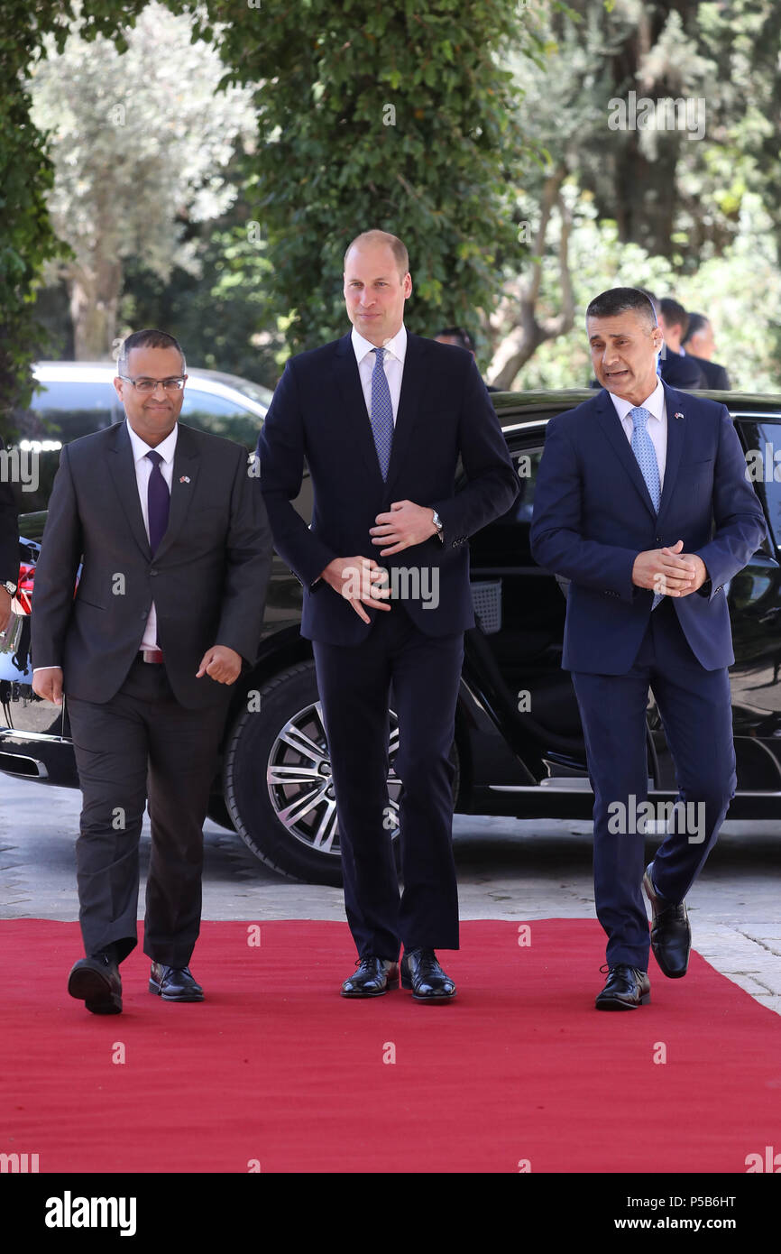 The Duke of Cambridge arrives for his audience with Israeli President Reuven Rivlin at his ...