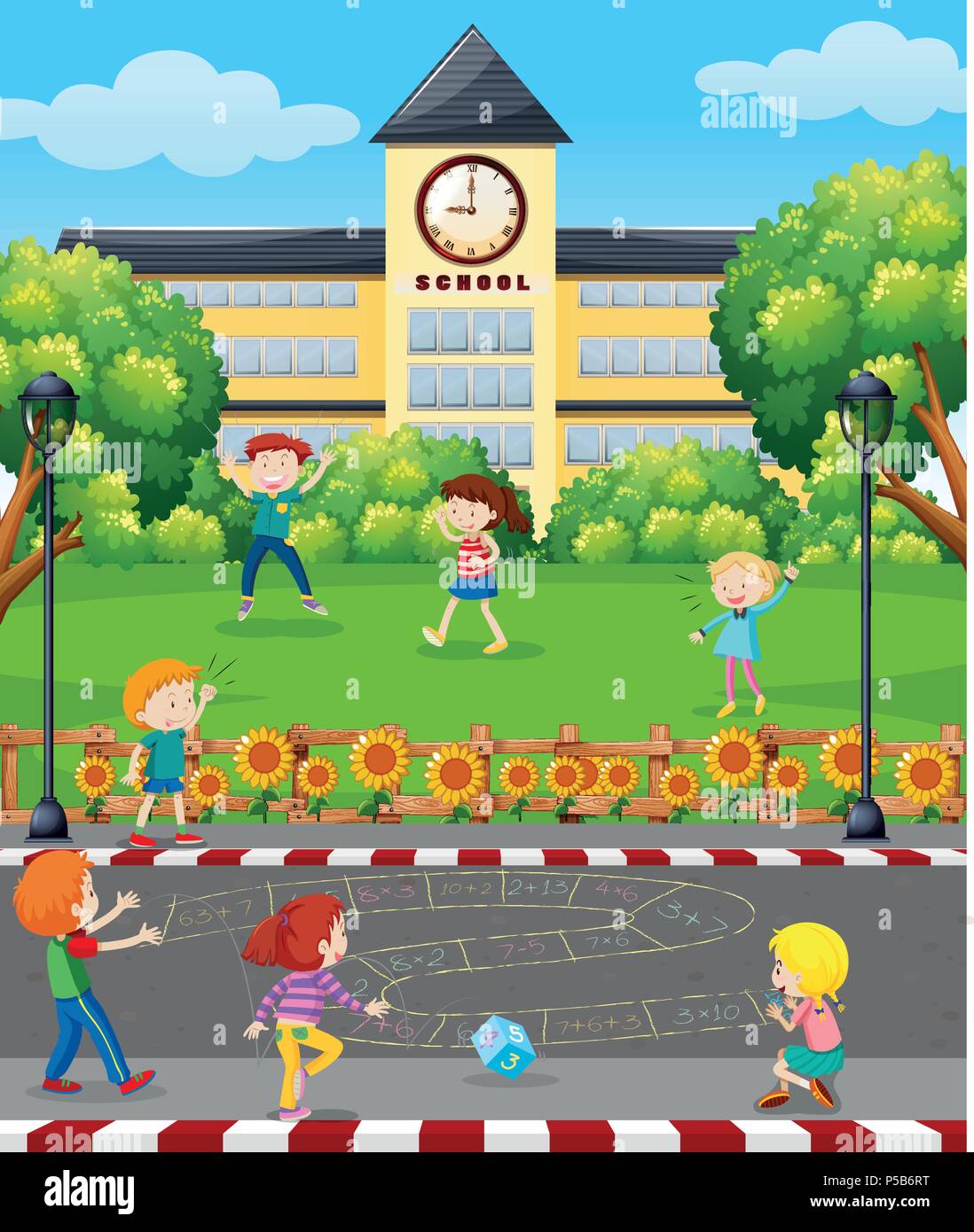 Students Playing in front of School illustration Stock Vector Image ...