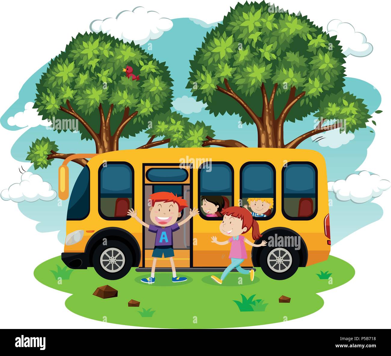 A School Bus and Students illustration Stock Vector Image & Art - Alamy