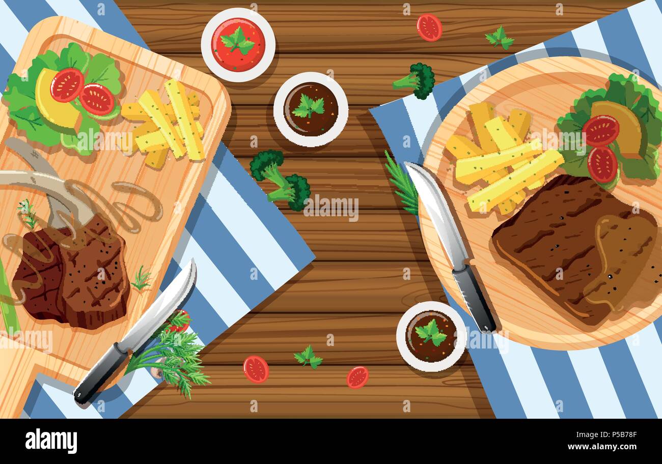 Top View of Lamb and Beef Steak illustration Stock Vector Image & Art ...