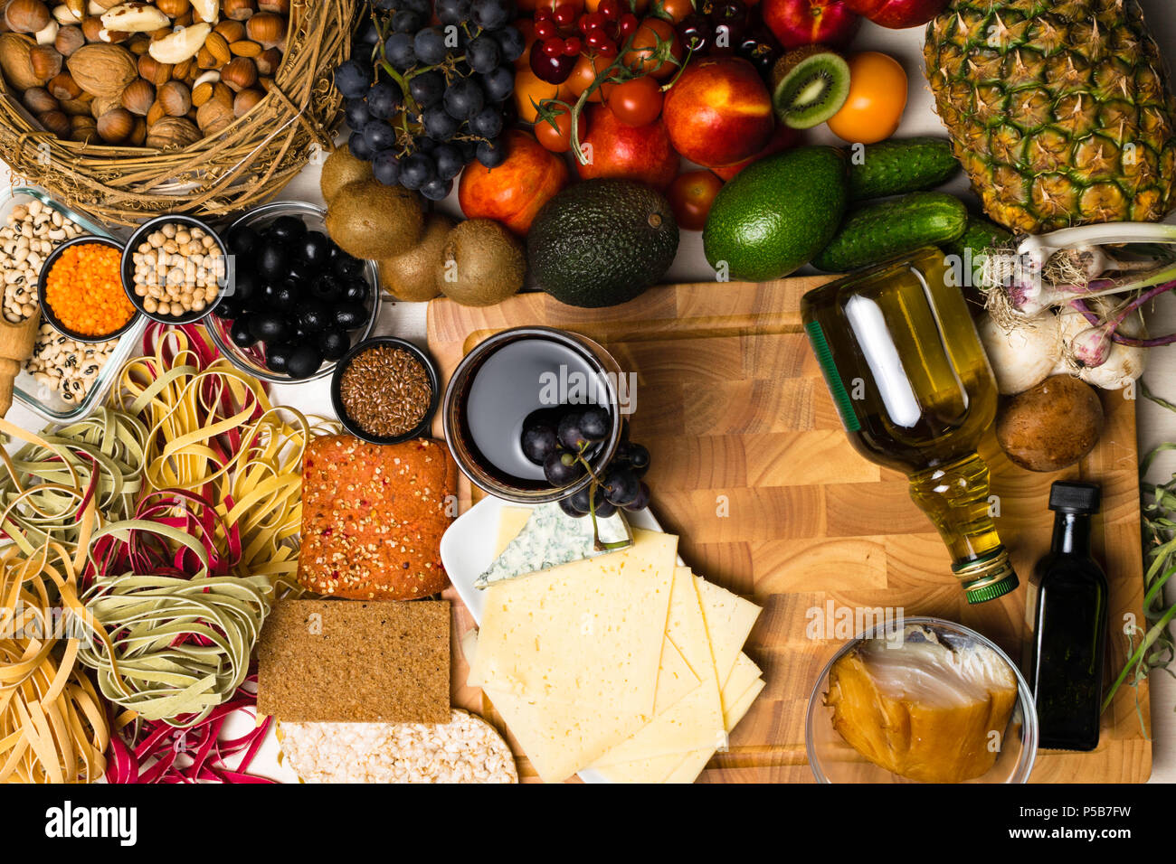 Mediterranean Food background. Assortment of fresh fruits, vegetables ...