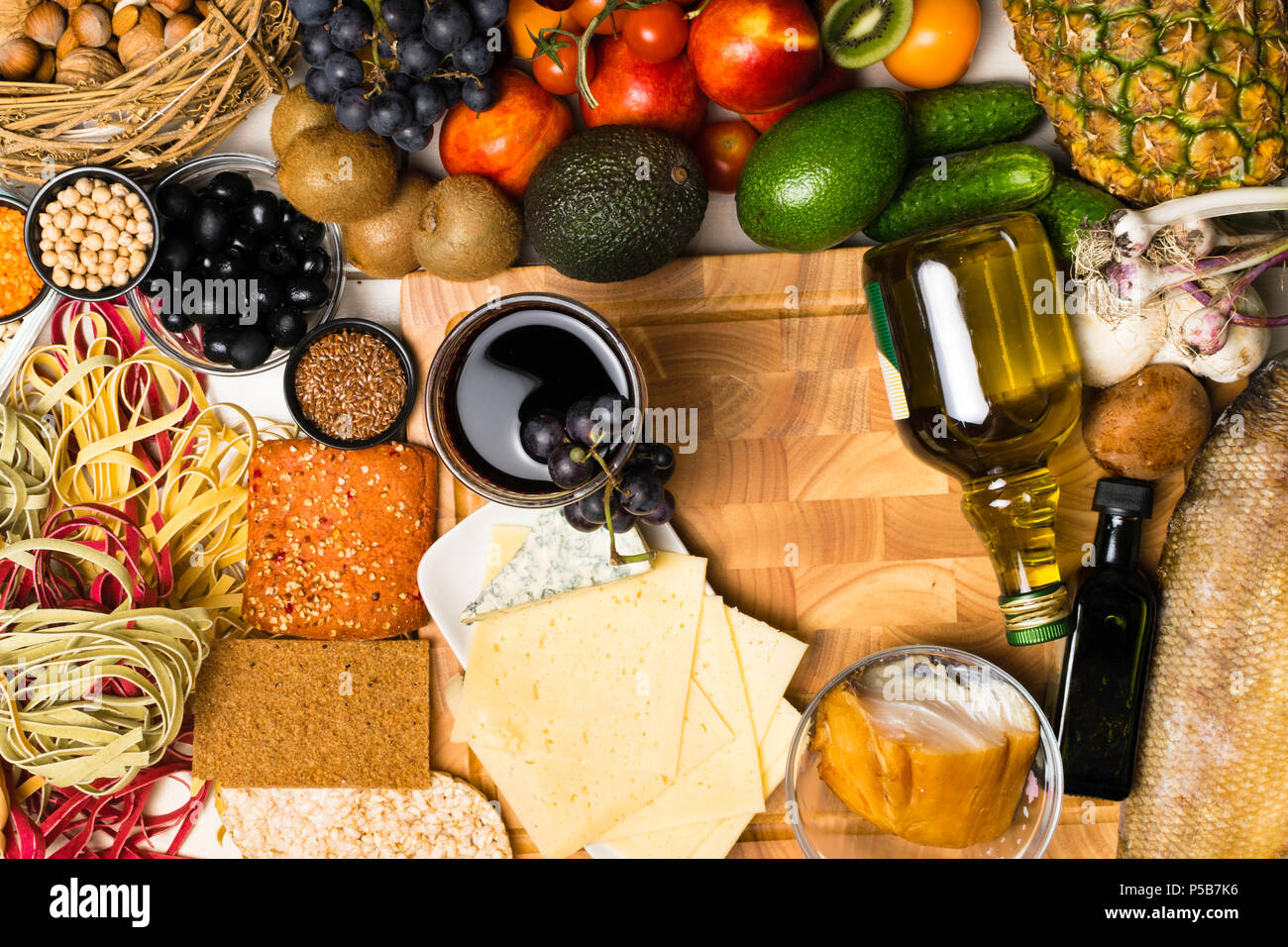 Mediterranean Food background. Assortment of fresh fruits, vegetables ...