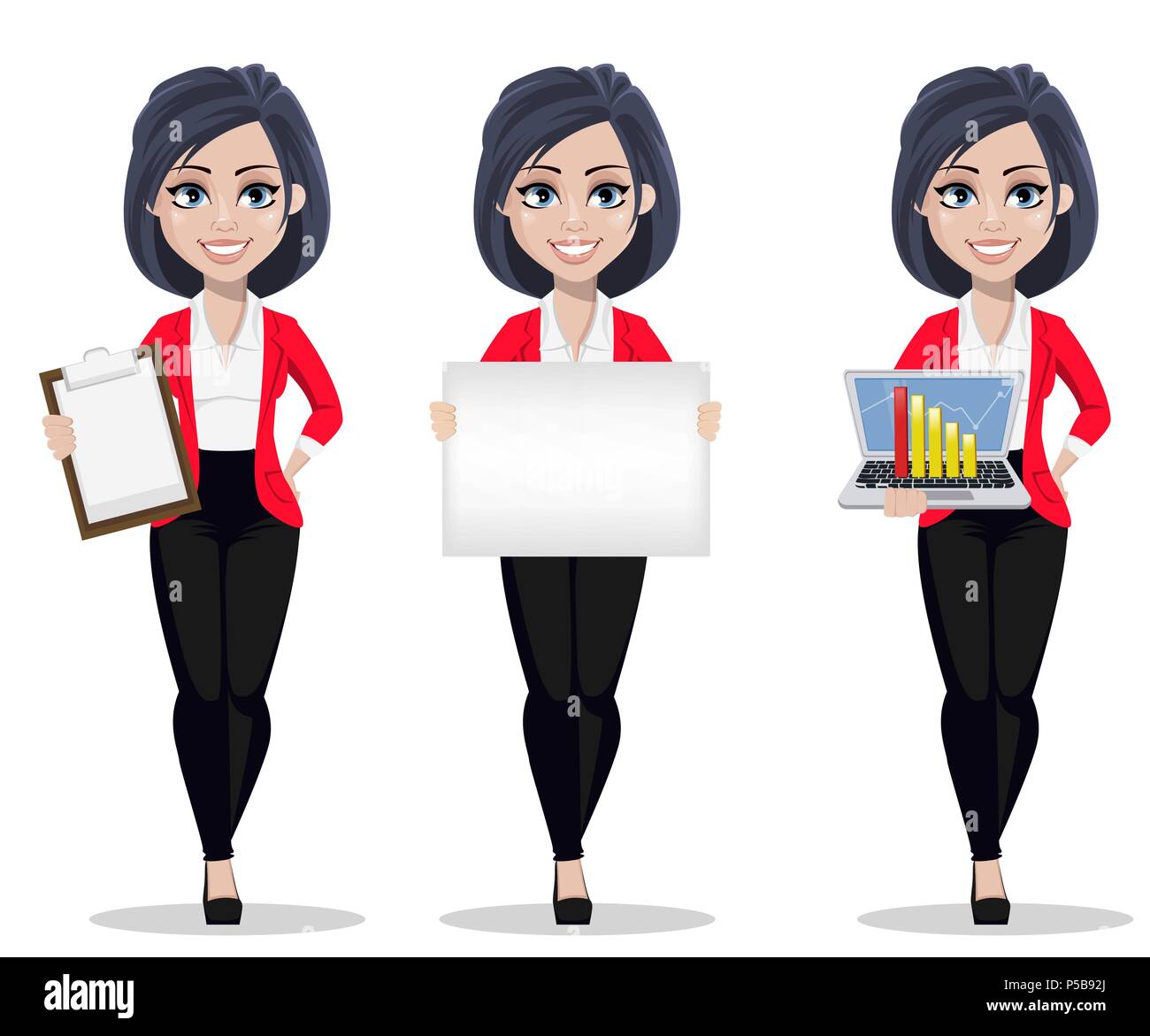 Business woman, manager, banker, set of three poses. Beautiful banker ...