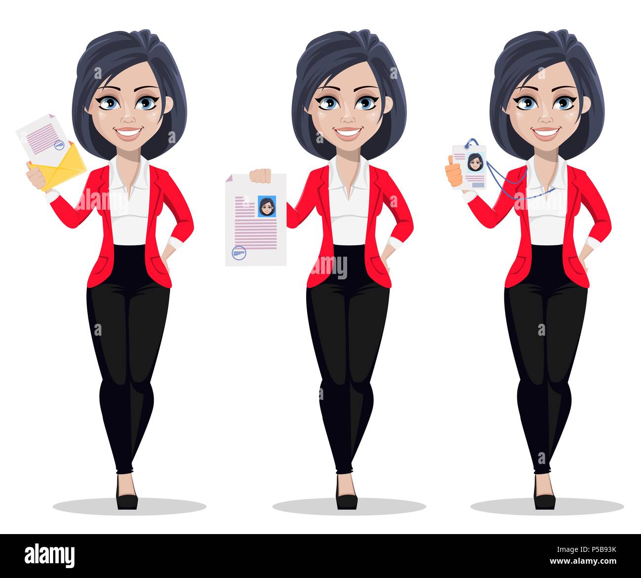 Business woman, manager, banker, set of three poses. Beautiful banker ...