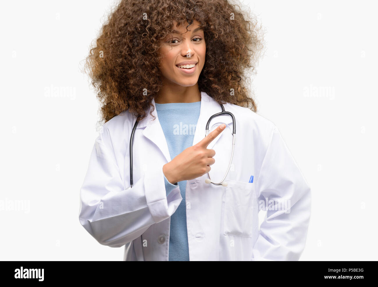 African american doctor woman, medical professional working pointing ...