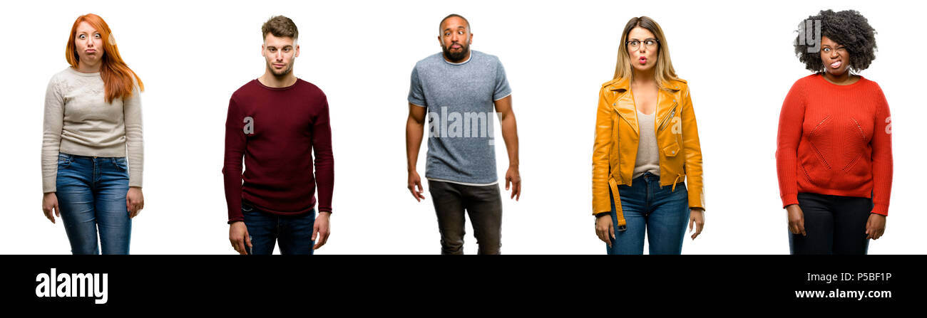 Group of cool people, woman and man making funny face fooling Stock ...