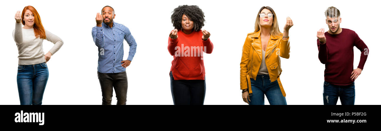 Group of cool people, woman and man angry gesturing typical italian ...